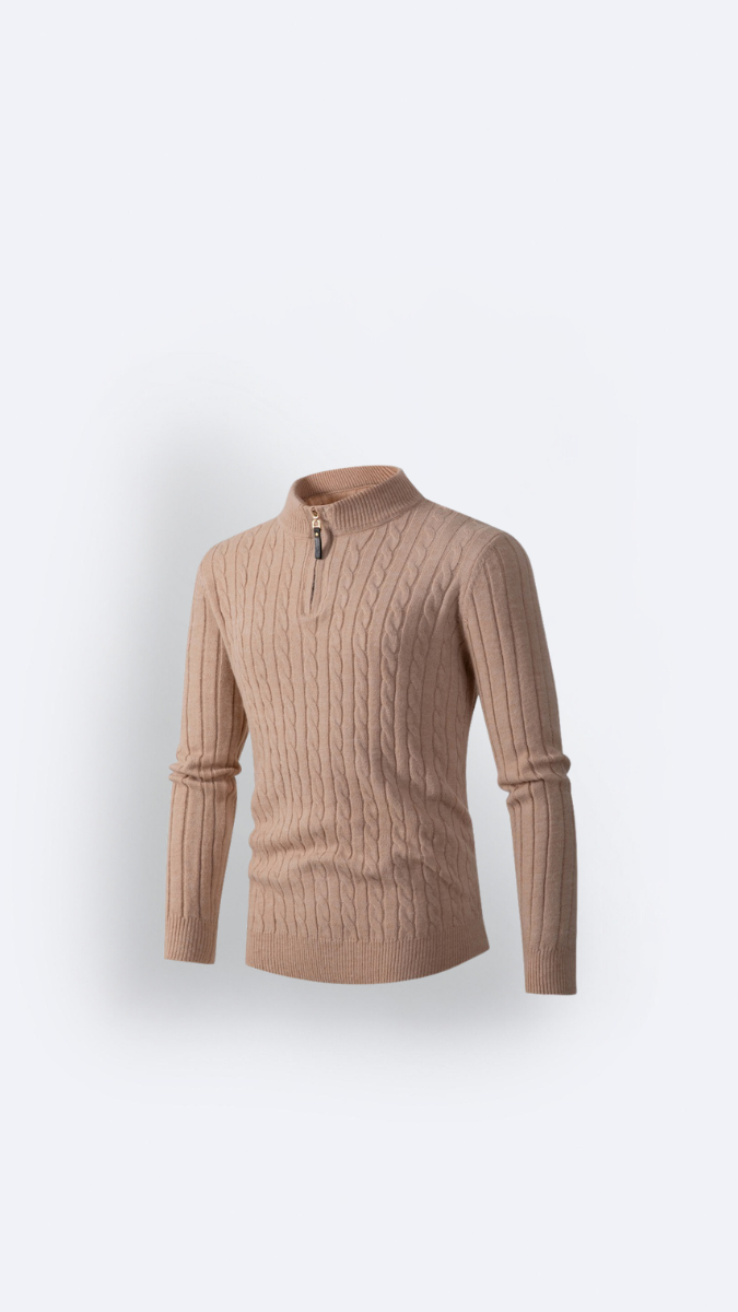 Men's Long Sleeve Twist Twist Half High Neck Zipper Knit | CERPELO ...